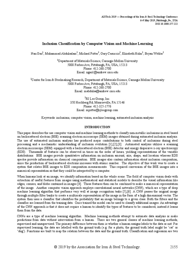 Inclusion Classification by Computer Vision and Machine Learning | PDF | Statistical ...