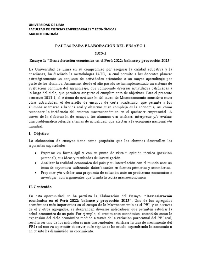 Pautas para La Elaboración de Ensayo 1 2023-1 | PDF | Ensayos ...