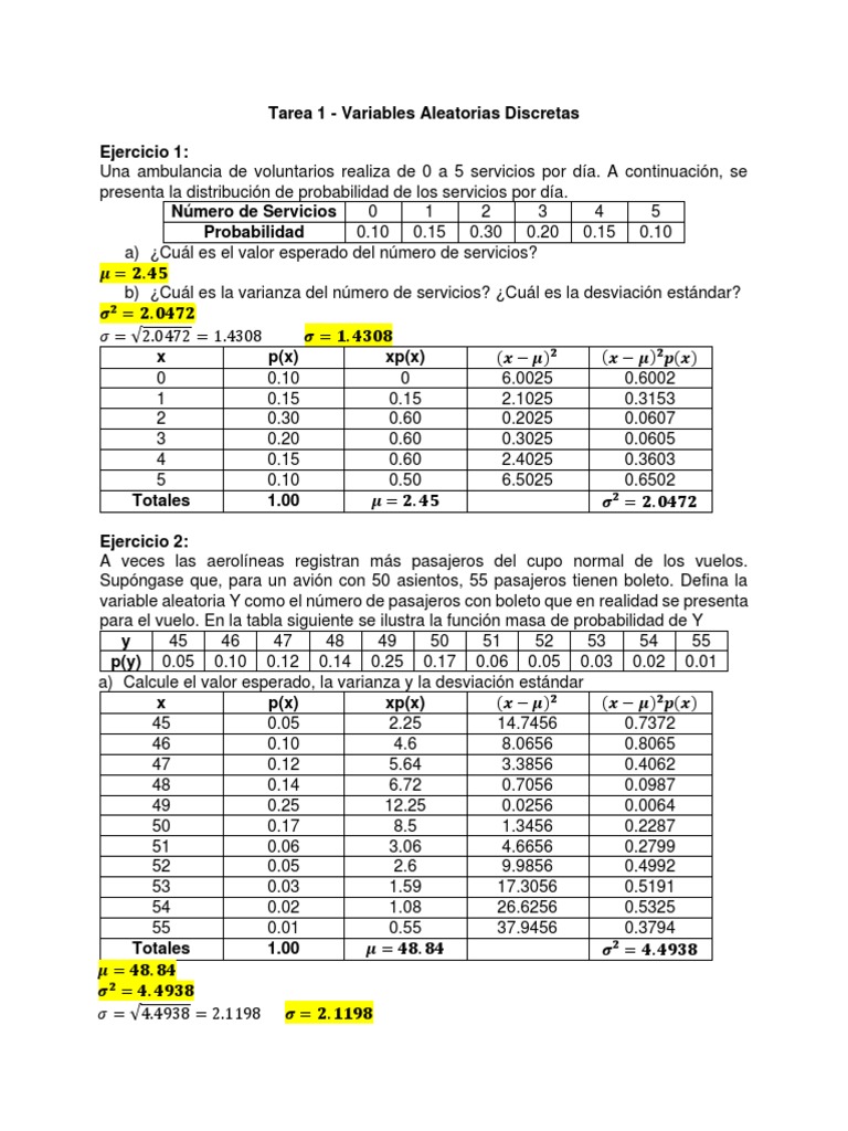 Solución Tarea 1 - Variables Aleatorias Discretas.pdf | PDF | Variable aleatoria | Probabilidad