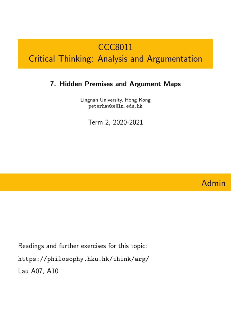 Hidden Premises and Argument Mapping | PDF | Argument | Cognitive Science