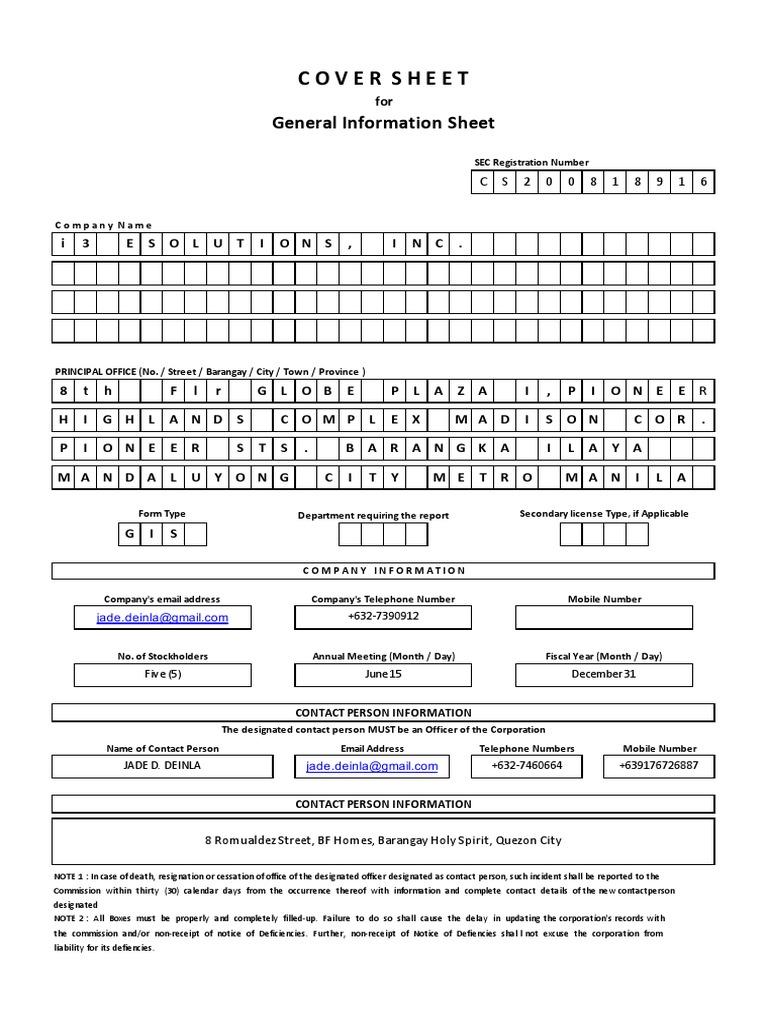 i3 eSOLUTIONS, INC. General Info Sheet | PDF | Securities (Finance ...