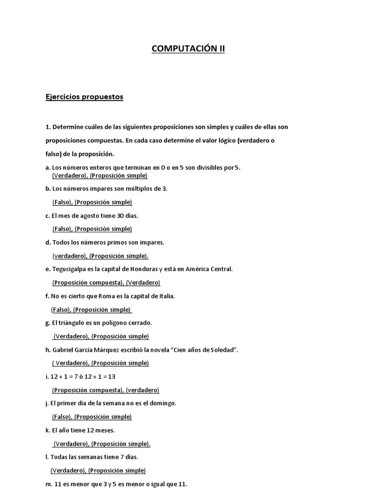 Ejercicios Proposiciones Tablas de Verdad PDF | PDF | Proposición | Expresiones lógicas