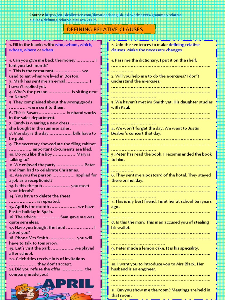 ESL Relative Clauses Practice | PDF