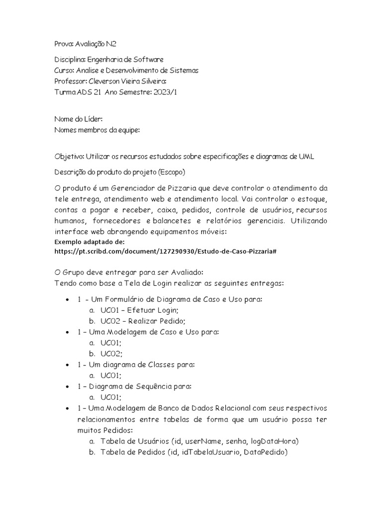 Projeto Pizza | PDF | Engenharia de Software | Linguagem de modelagem ...