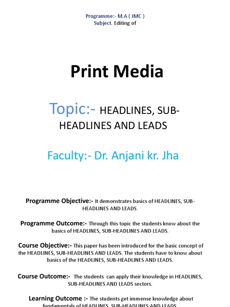 Headline Writing-Subheadline | PDF | Verb | News
