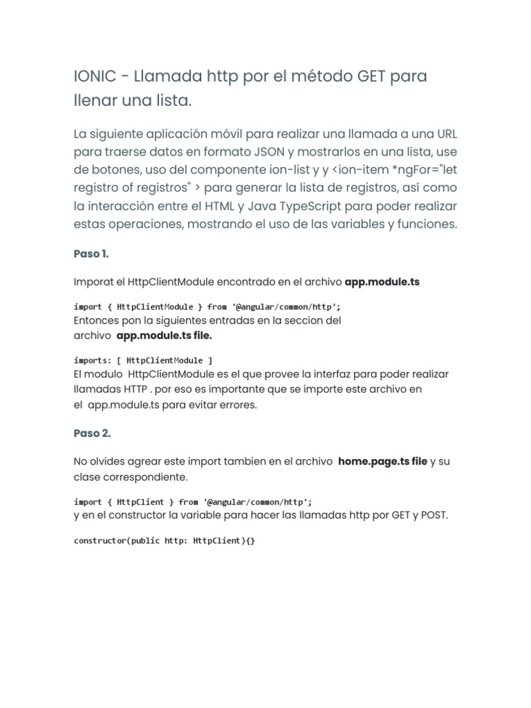 IONIC - Llamada HTTP Por El Método GET para Llenar Una Lista | PDF | Protocolo de Transferencia ...
