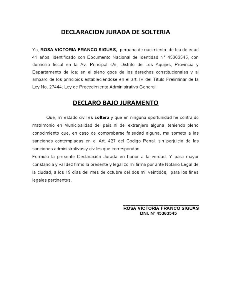 Declaracion Jurada Solteria | PDF | Gobierno | Justicia
