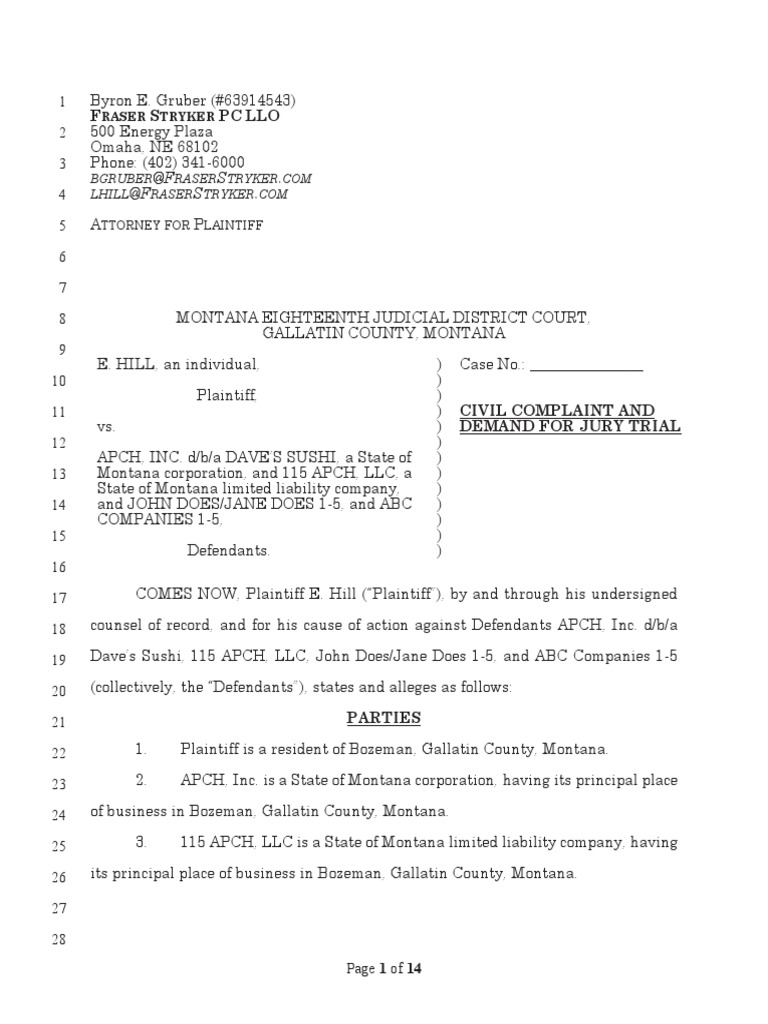 Civil Complaint and Demand For Jury Trial | PDF | Damages | Legal Liability