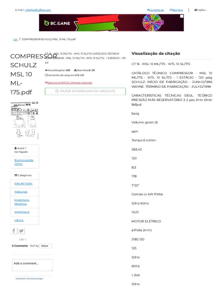 Compressor Schulz MSL 10 ML-175 PDF | PDF | Óleo de motor | Motores