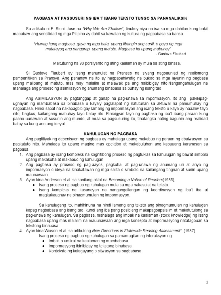 Pagbasa Handout 2023 | PDF