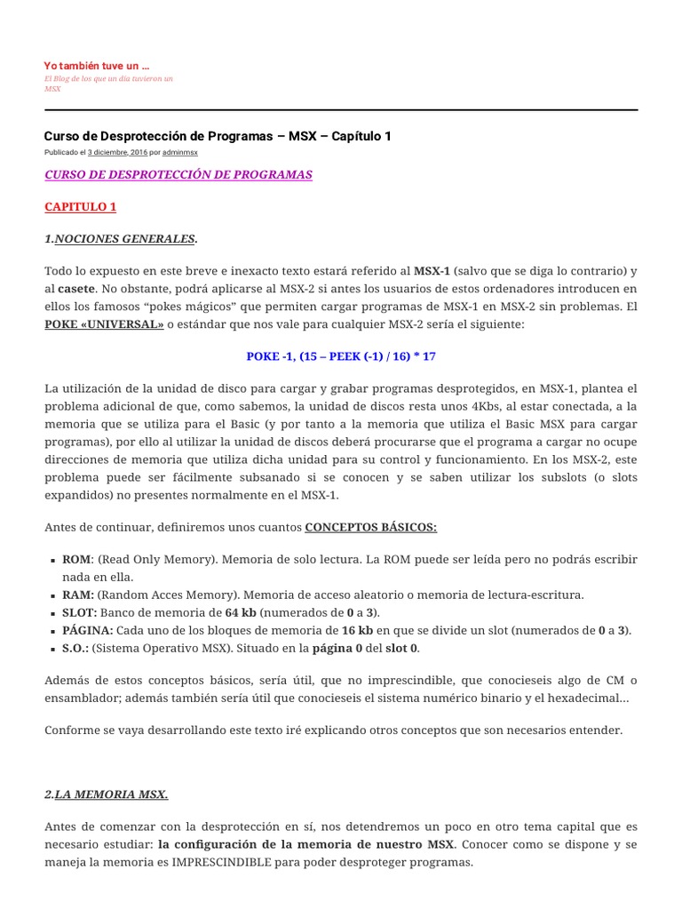 Curso Desproteccion MSX | PDF | Poco | Puntero (Programación de computadora)