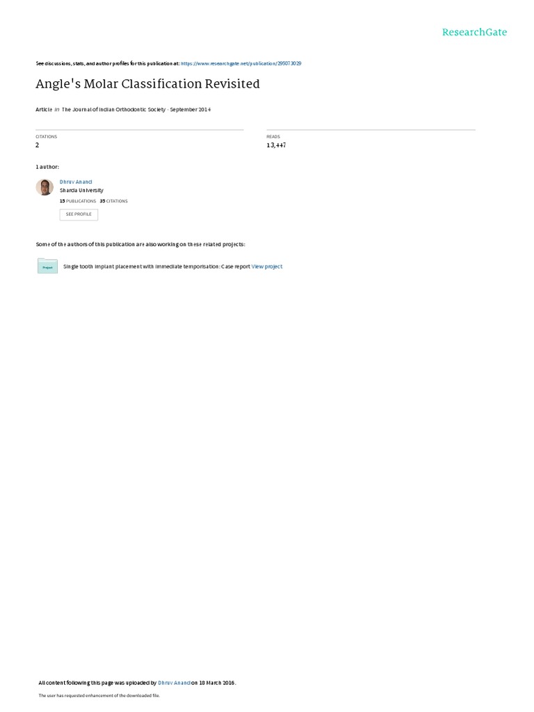 Angle's Molar Classification Revisited: The Journal of Indian ...