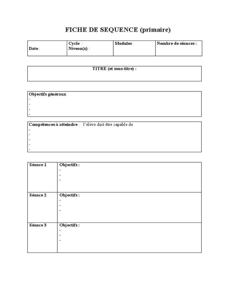 Préparation Séquence Primaire Fiche Vierge - Copie - Copie | PDF