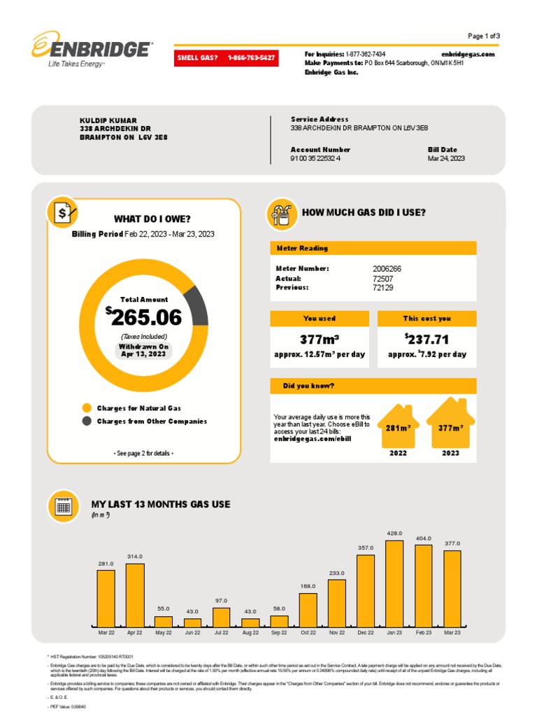 Analysis of a home utility bill from Enbridge Gas Inc. | PDF ...