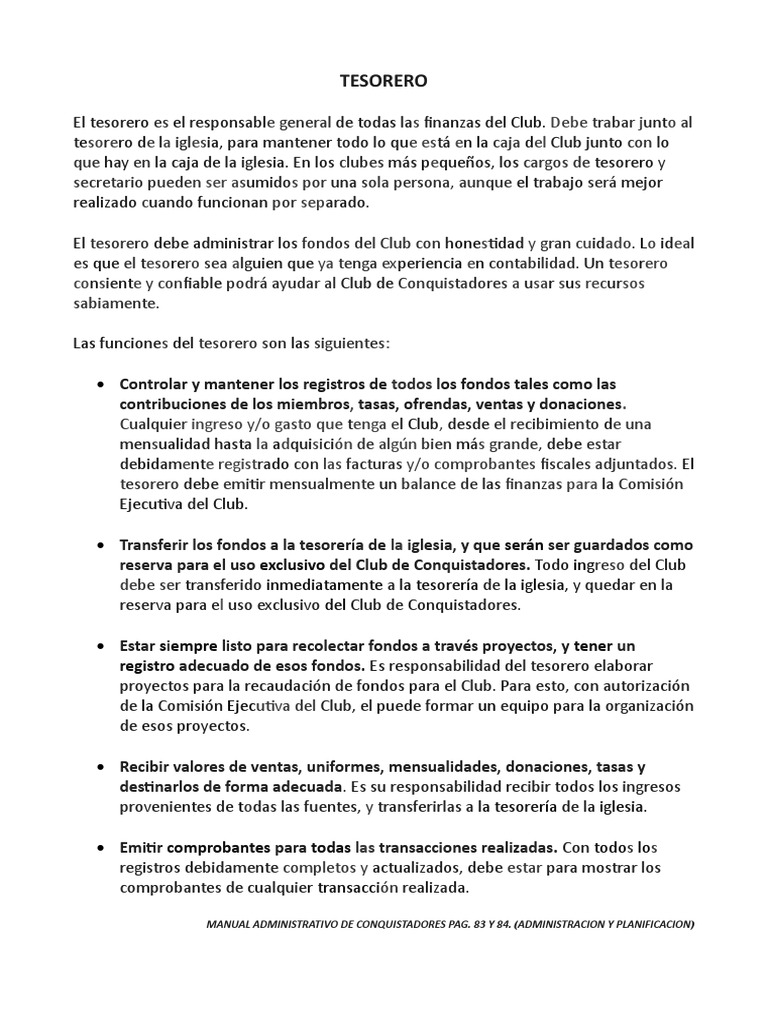 Funciones del Tesorero en Clubes | PDF | Tesorero | Economias