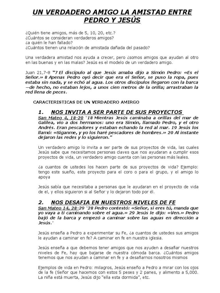 Un Verdadero Amigo Pedro Y Jesus Pdf Jesús Oración