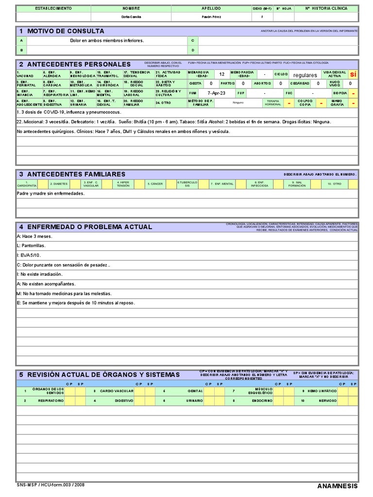 Formulario 003 - HC - SISTEMA VASCULAR | PDF
