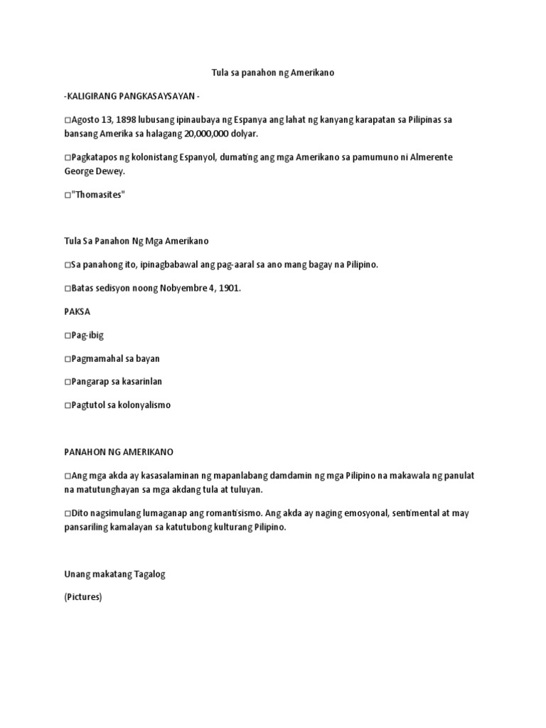 Tula Sa Panahon NG Amerikano at Dula | PDF