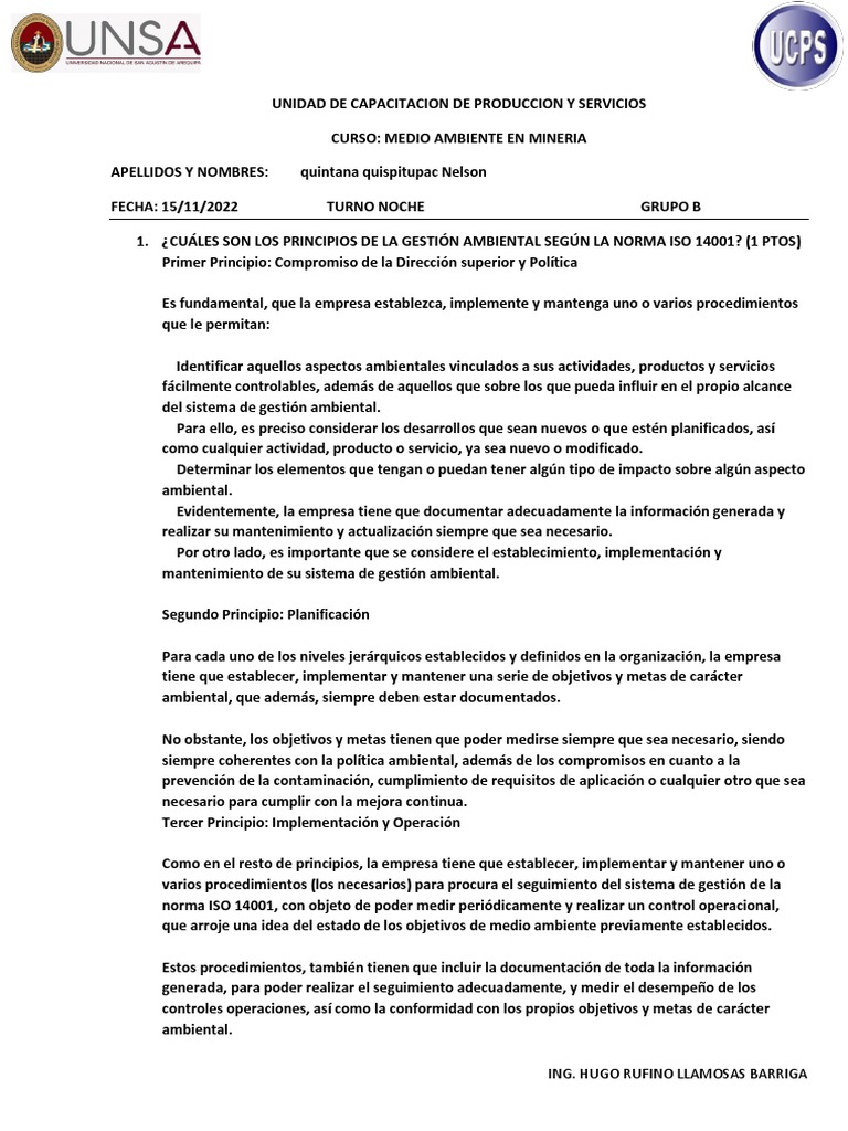 EXAMEN FINAL DE MEDIO AMBIENTE EN MINERIA 2022 Rv.1 PDF | PDF | Minería ...