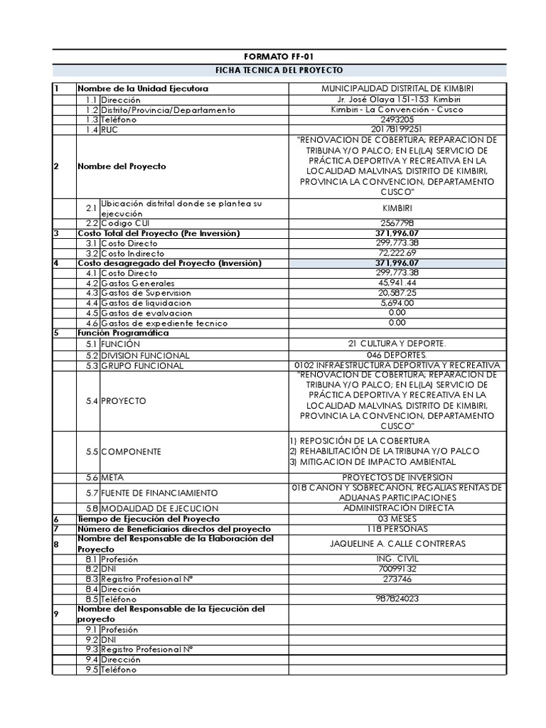 FICHA TECNICA Formato 1 | PDF