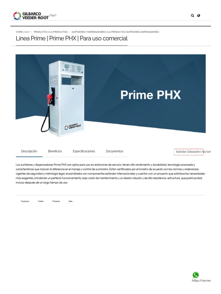Línea Prime - Prime PHX - para Uso Comercial - Gilbarco Veeder-Root | PDF
