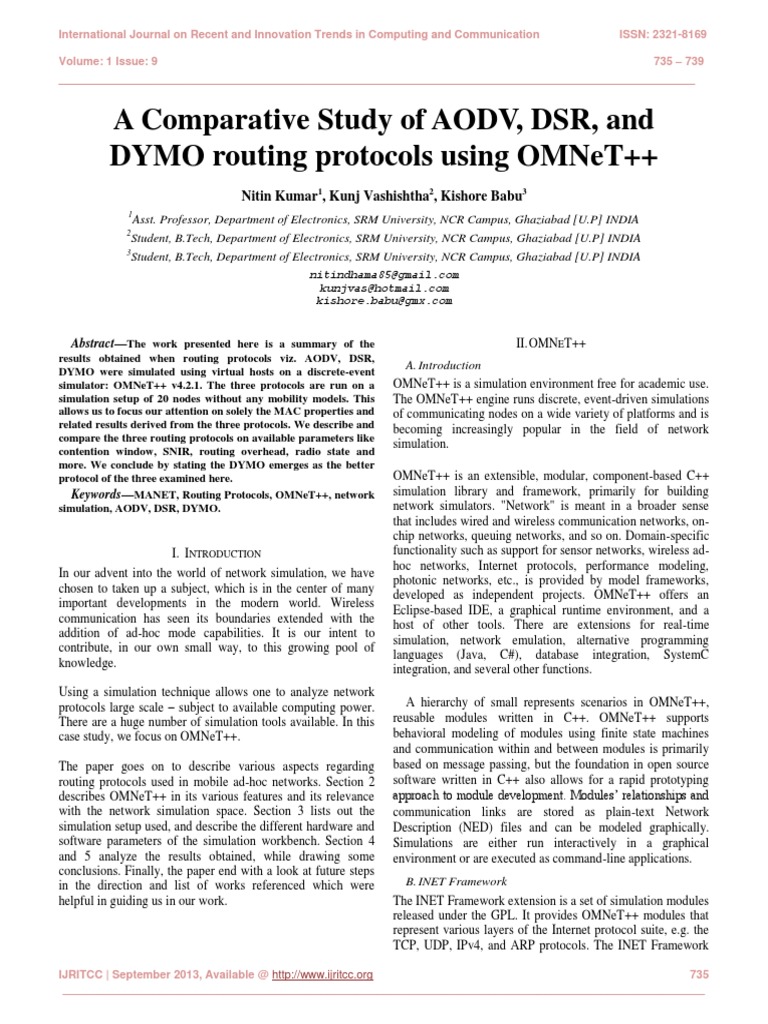 A Comparative Study of AODV, DSR, and DYMO Routing Protocols Using OMNeT++ | PDF | Computer ...