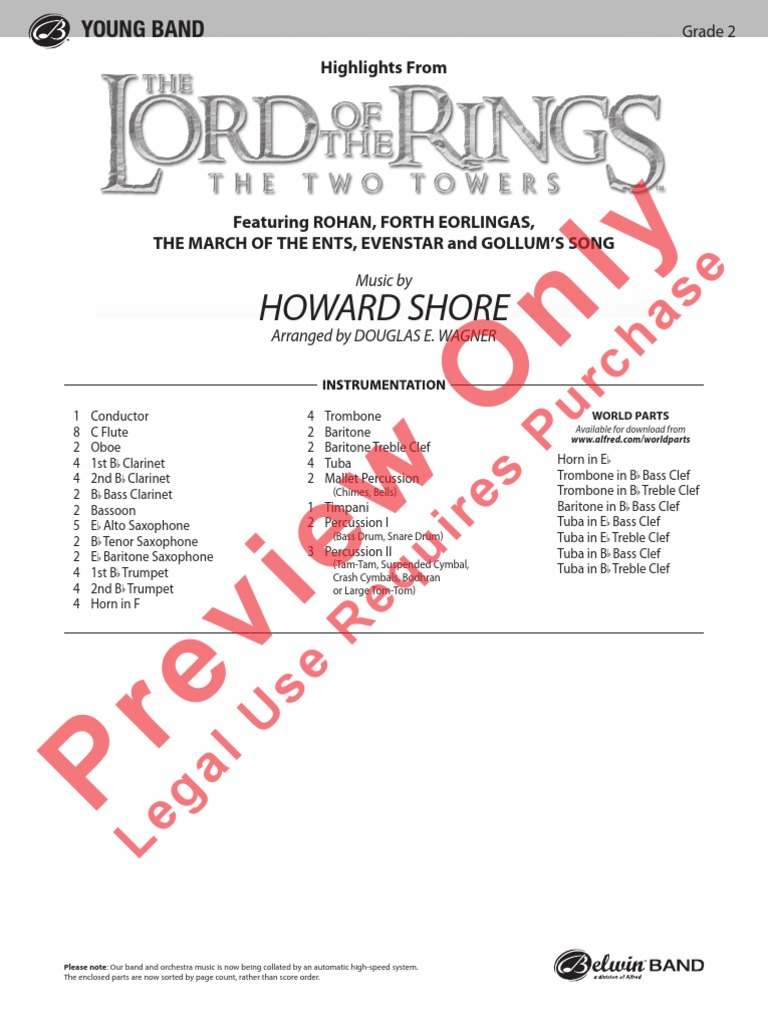 The Lord of The Rings, Highlihts - The Two Towers - H. Shore - Arr. D. Wagner PDF | PDF | Clef ...