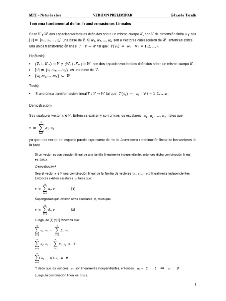 103 MPE - Teorema Fundamental de Las Transformaciones Lineales - NC PRELIMINAR (2020-08) | PDF ...