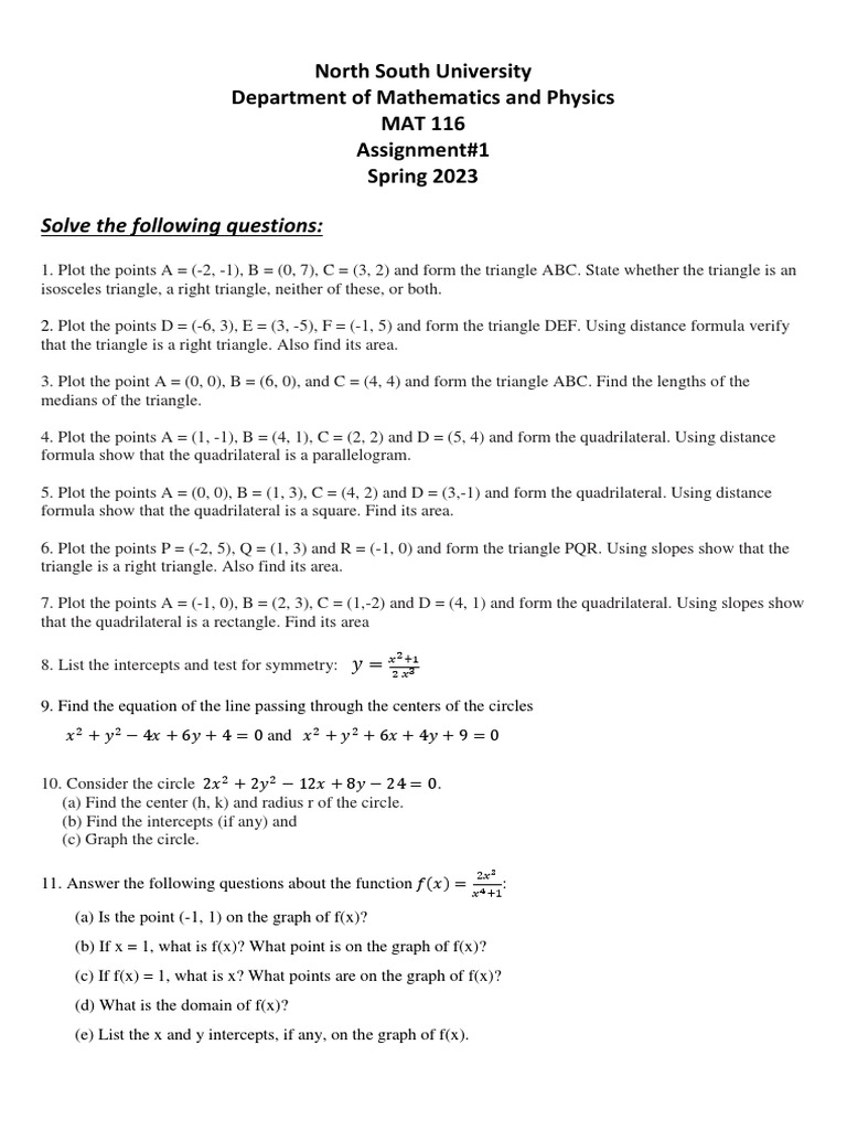 Assignment 01 | PDF | Area | Function (Mathematics)