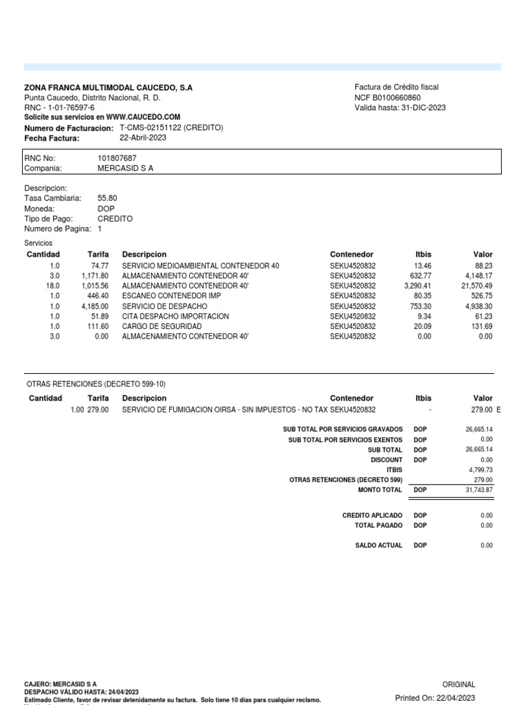 Zona Franca Multimodal Caucedo, S.A | PDF