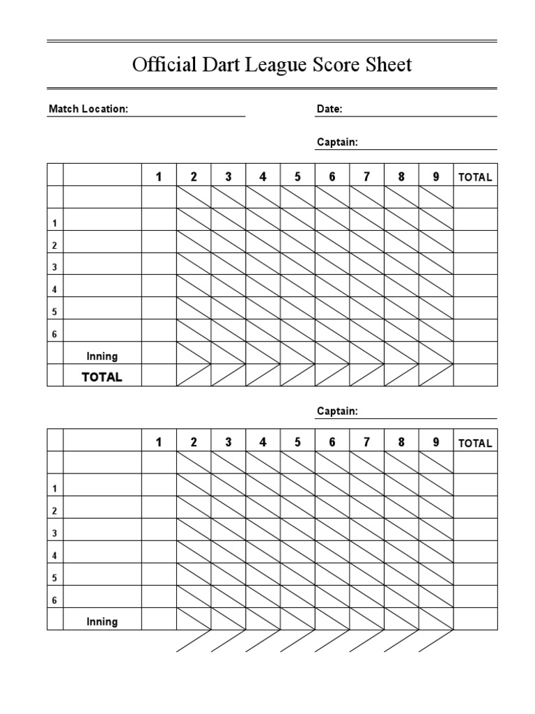 Dart Score Sheet | PDF