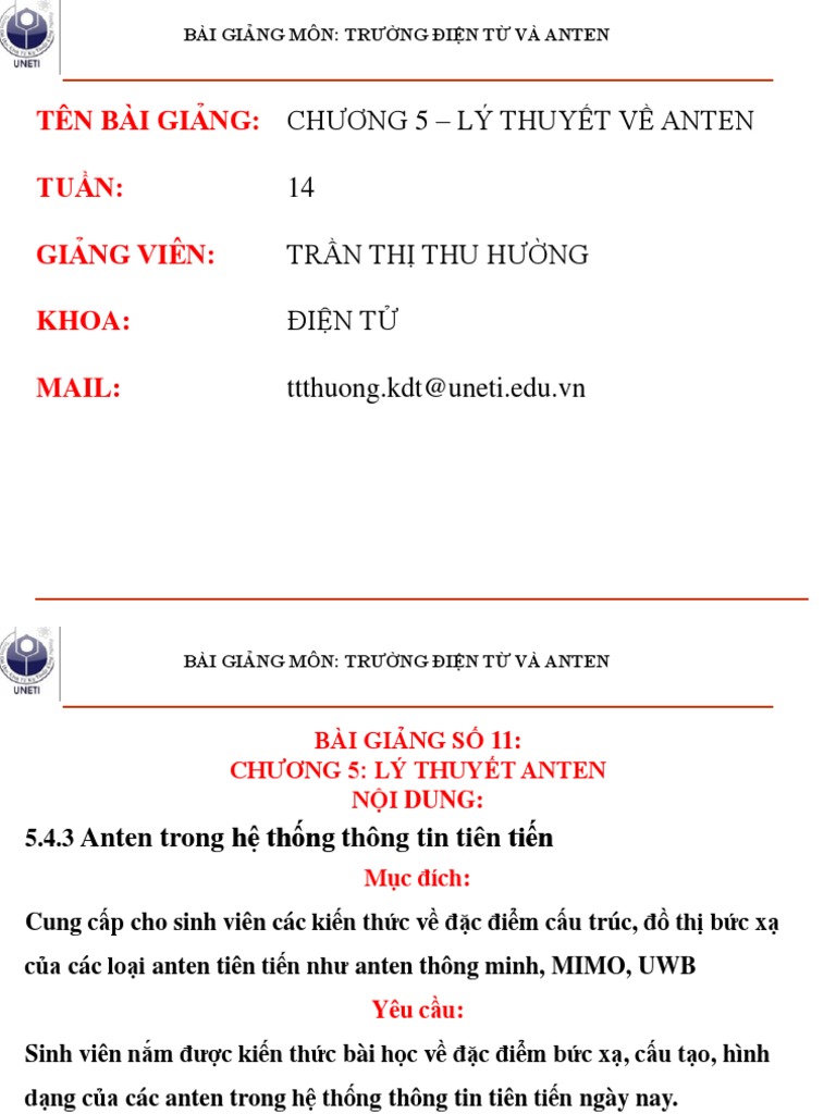 Truong Dien Tu Tuan 14 (Ly Thuyet Anten Tuan 4) | PDF