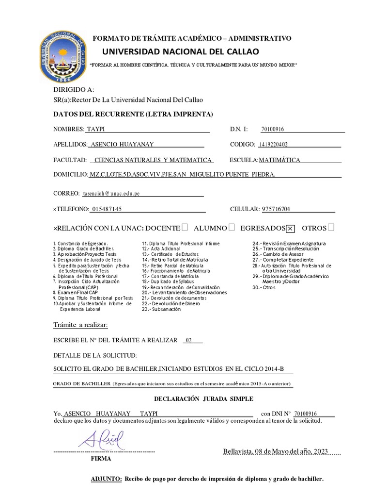 Formato de Trámite Académico PDF | PDF