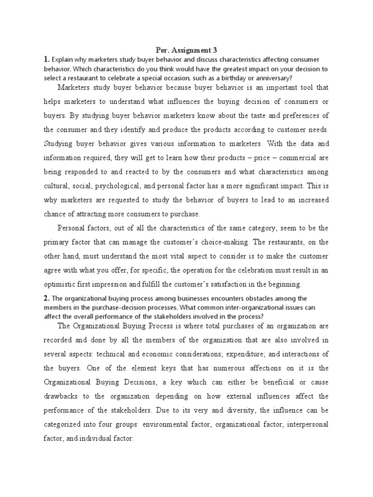 Per. Assignment 3 | PDF | Consumer Behaviour | Marketing