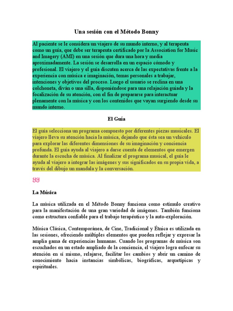 Una Sesión Con El Método Bonny | PDF | Experiencia | Imaginación