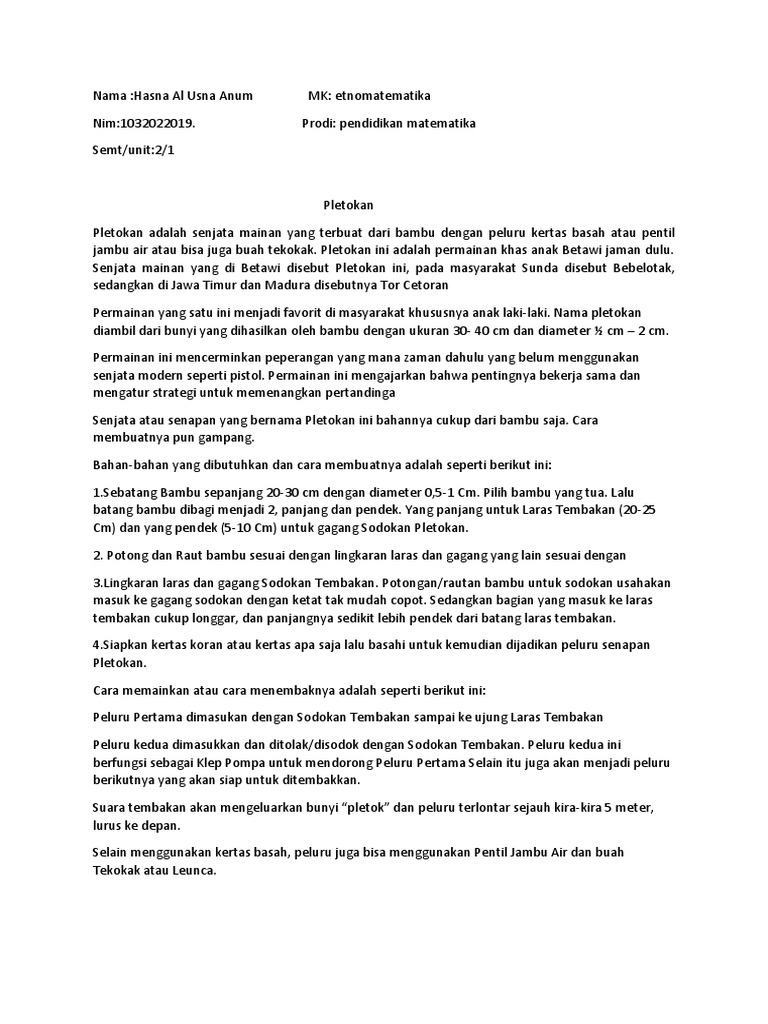 Pletokan: Senjata Tradisional Anak Betawi | PDF