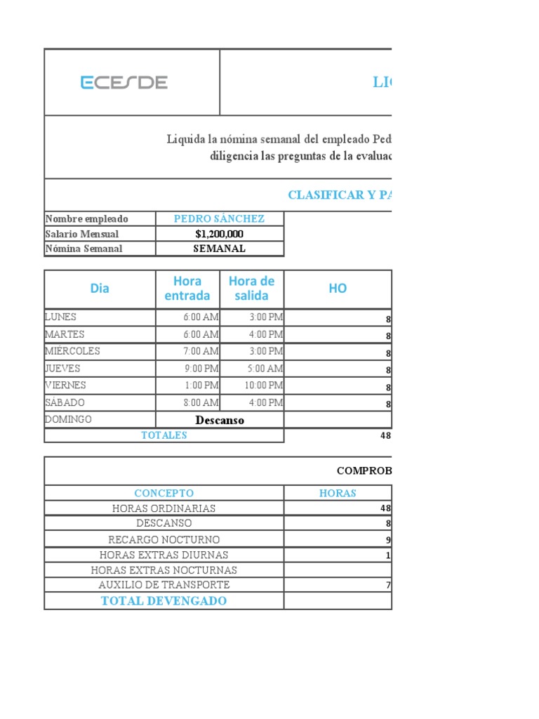 FORMATO-EJERCICIO-1-NOMINA-SEMANAL (1) (Recuperado Automáticamente) | PDF | Relaciones ...