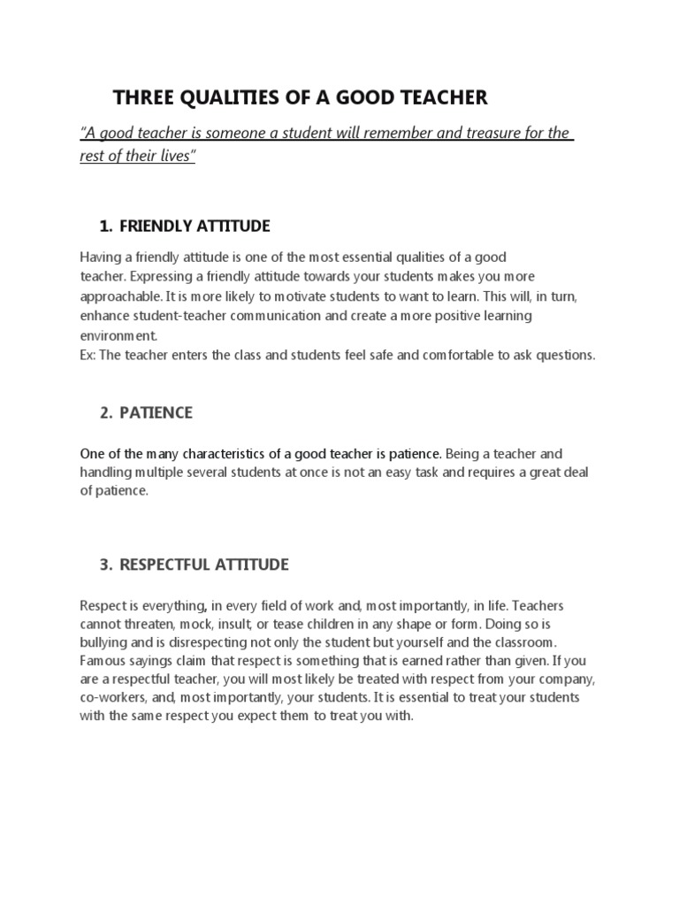 Three Qualities of A Good Teacher | PDF