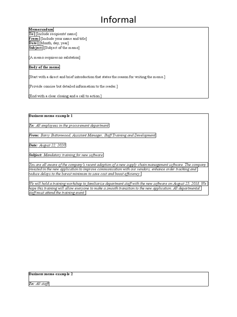 Informal: (A Memo Requires No Salutation) | PDF | Forklift | Memorandum