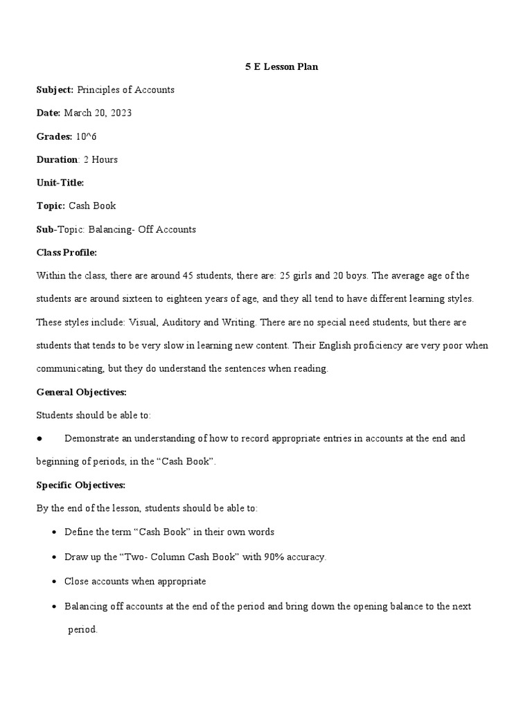 5 E Lesson Plan - March 20-24 | PDF | Debits And Credits | Business