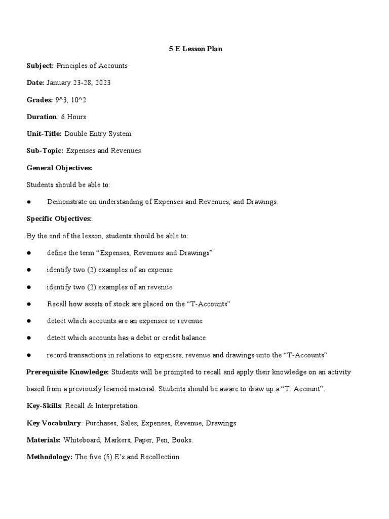 Lesson Plan - Grade 10 - 2nd Week (Expenses and Revenue) | PDF | Debits ...