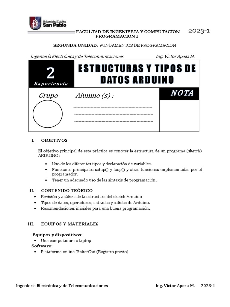 Estructura y Tipos de Datos Arduino | PDF | Poco | Tipo de datos