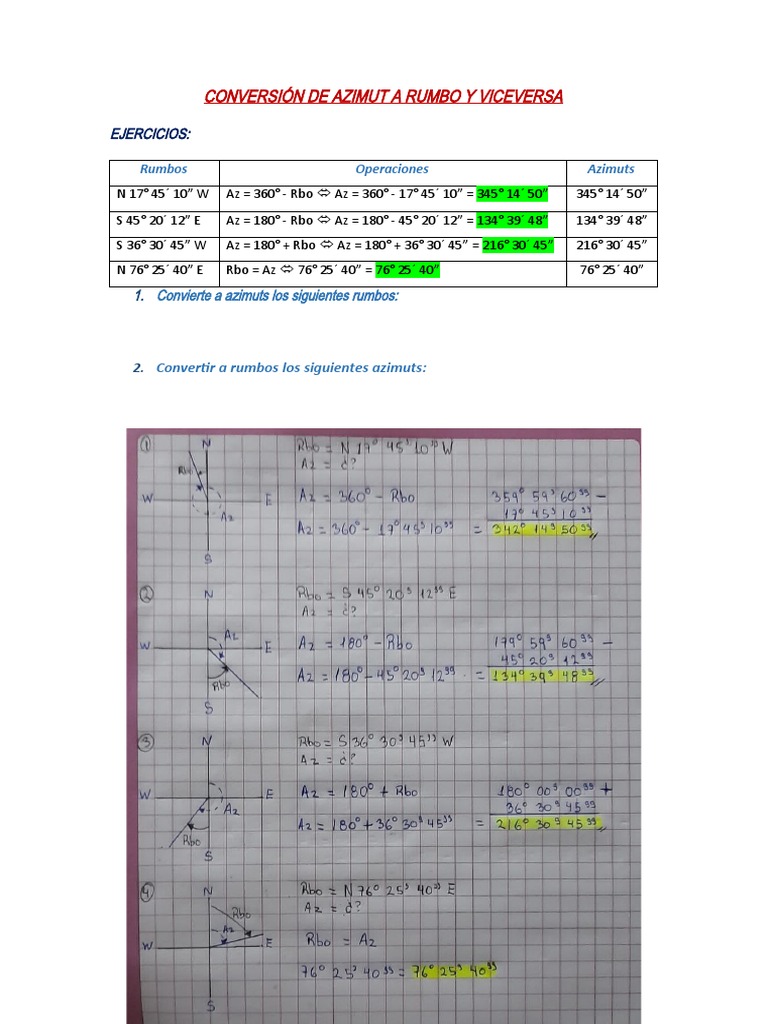 Conversión de Azimut A Rumbo y Viceversa | PDF