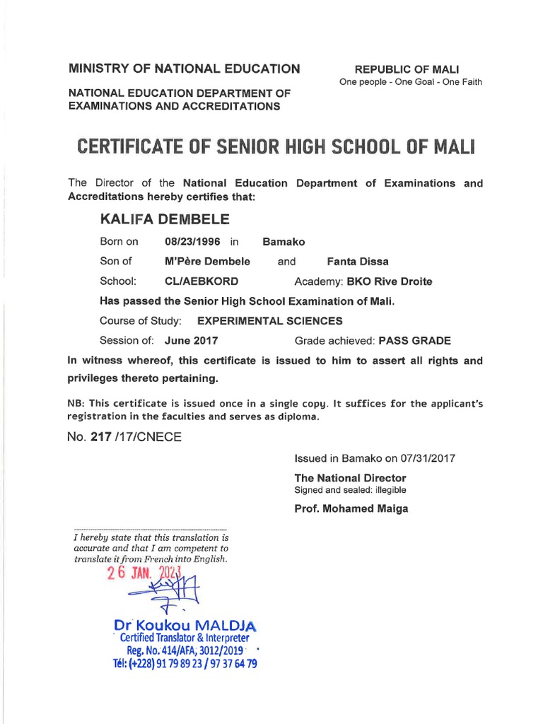 Certificate of senior High scool | PDF