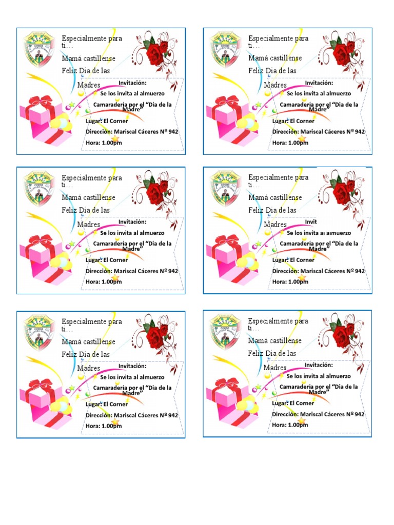 Tarjeta Dia De Las Madres Pdf