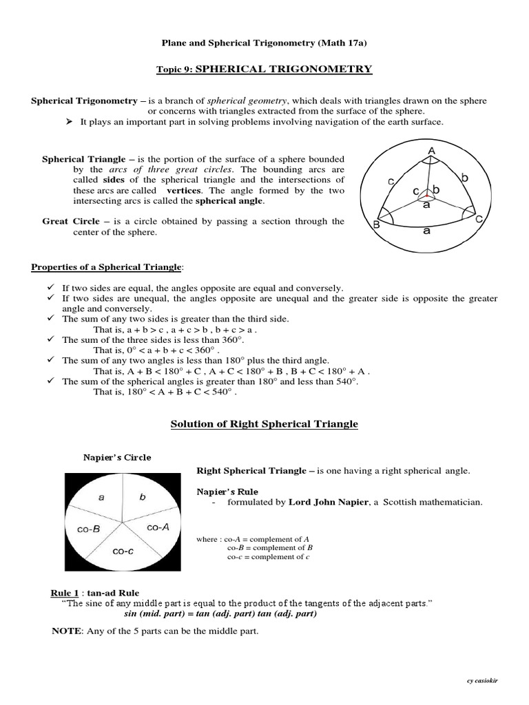 Spherical Trigonometry | PDF