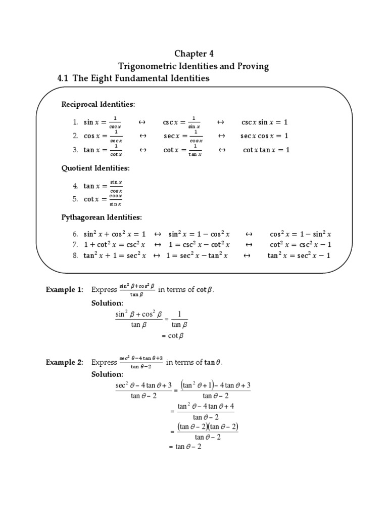 Eight Fundamental Trigonometric Identities | PDF | Trigonometric ...
