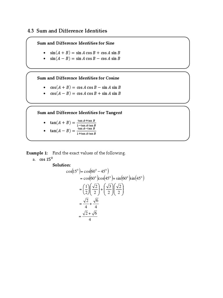 Sum-and-Difference-Identities | PDF | Trigonometric Functions | Rotation
