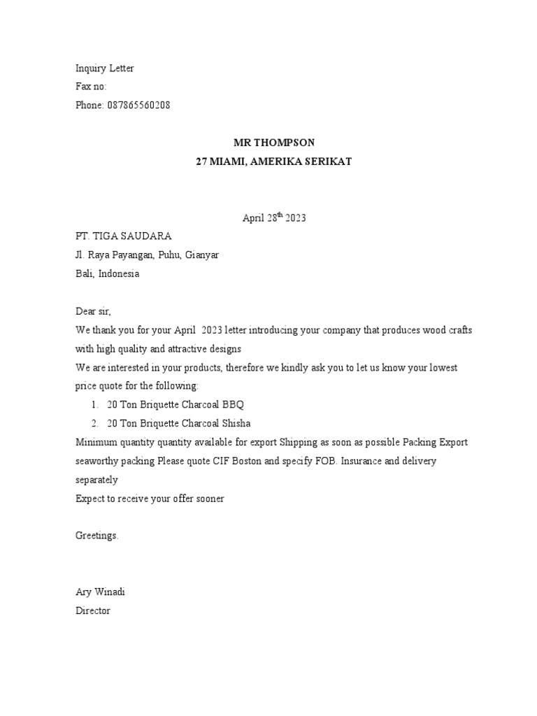 Inquiry Letter.docx | PDF