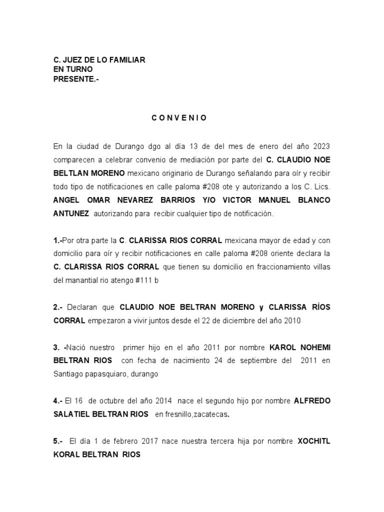 Convenio Mutuo Acuerdo | PDF